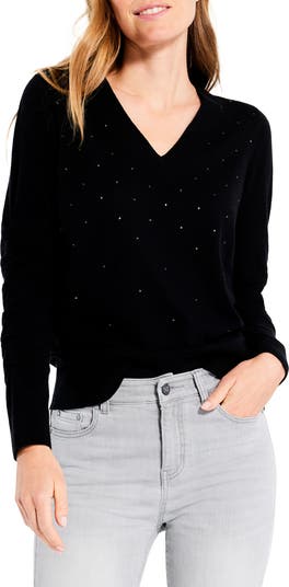 NIC+ZOE Rhinestone Embellished V-Neck Sweater | Nordstrom