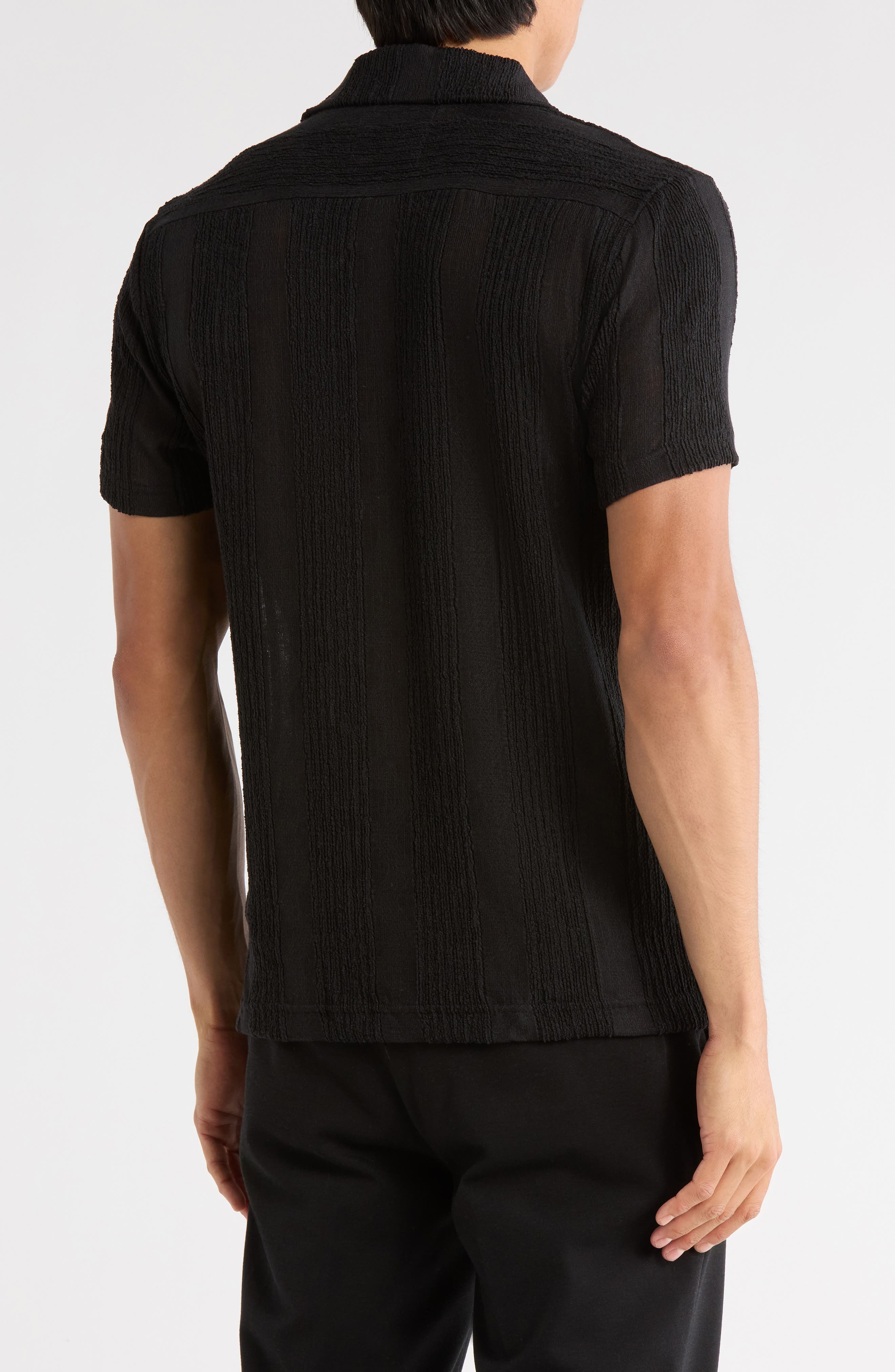 DENIM AND FLOWER Textured Johnny Collar Polo | Nordstromrack