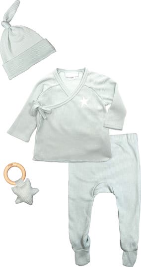Toby Waffle Stitch Top, Footed Pants, Hat & Rattle Set | Nordstromrack