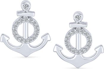 BLING JEWELRY Sterling Silver CZ Nautical Boat Stud Earrings ...