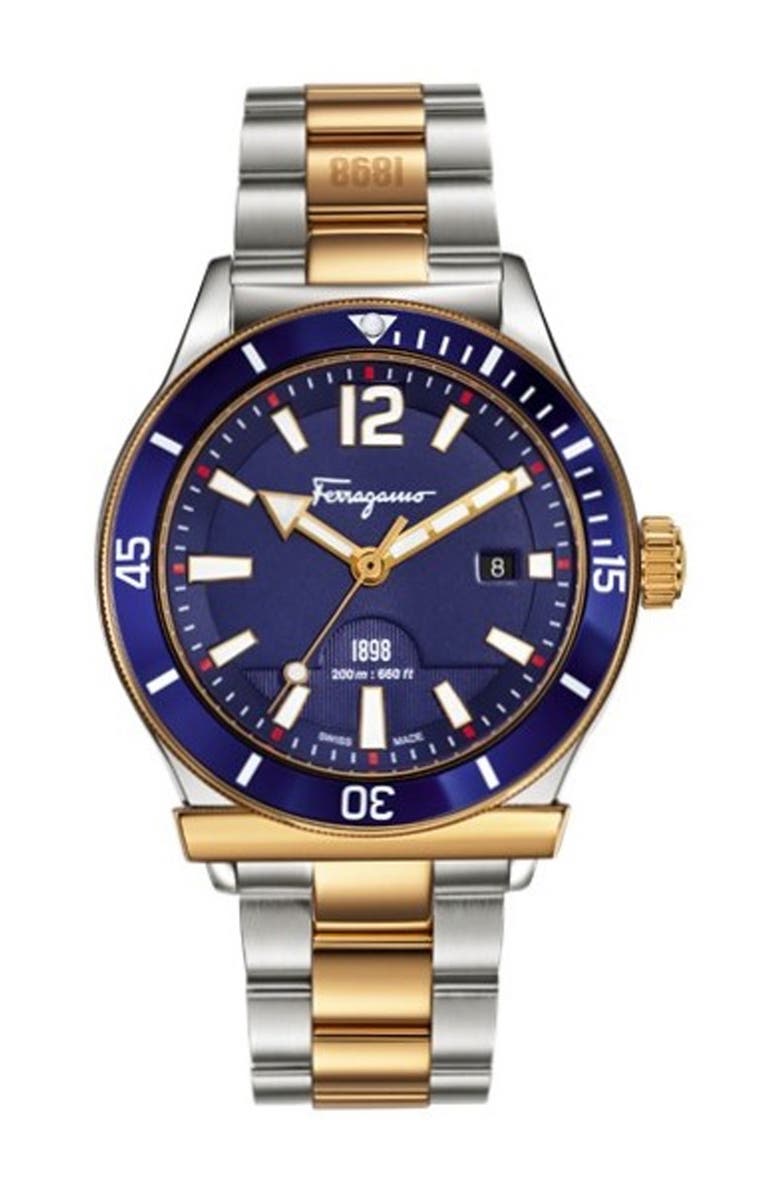 FERRAGAMO Men's Stainless Steel Blue Dial Bracelet Watch, 43mm ...