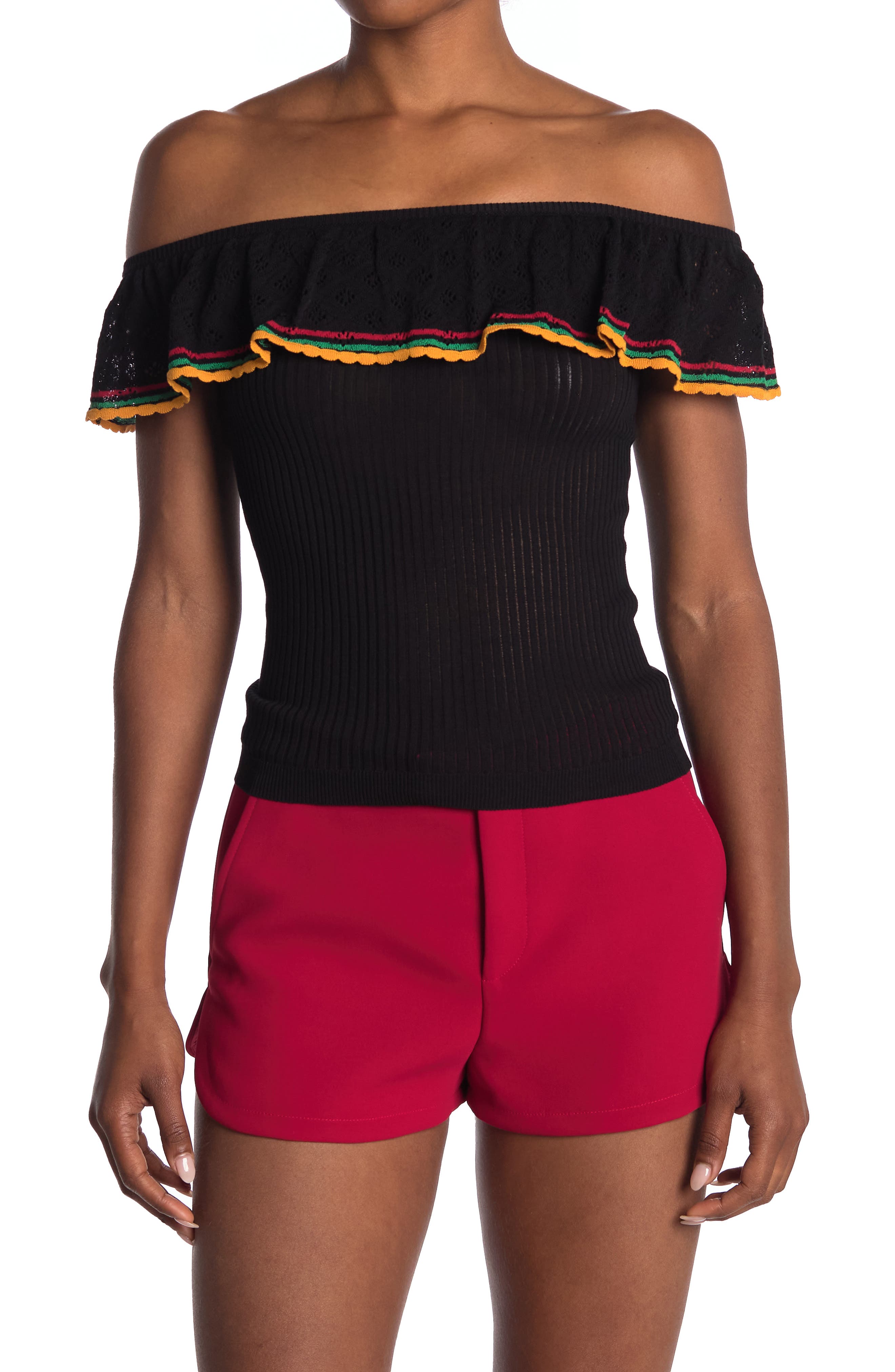RED Valentino Ribbed Ruffle Popover Top | Nordstromrack