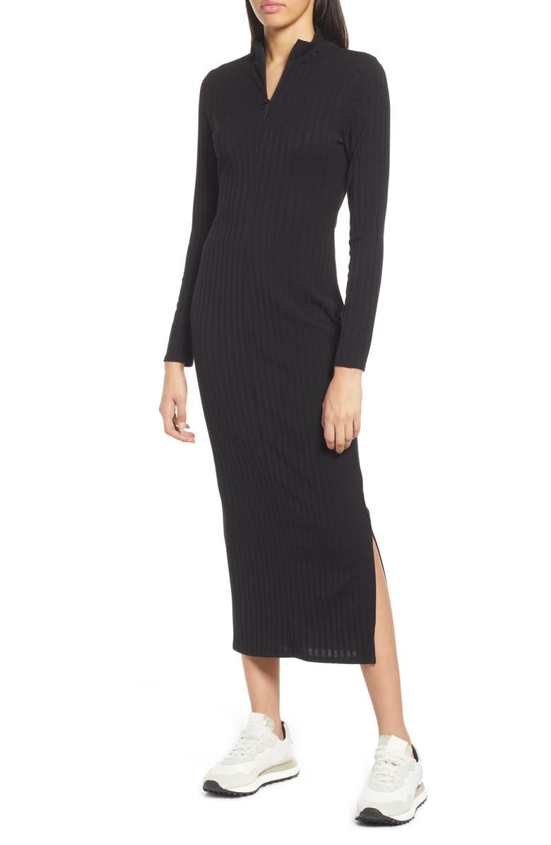Treasure & Bond Ribbed Long Sleeve Zip Front Dress | Nordstromrack