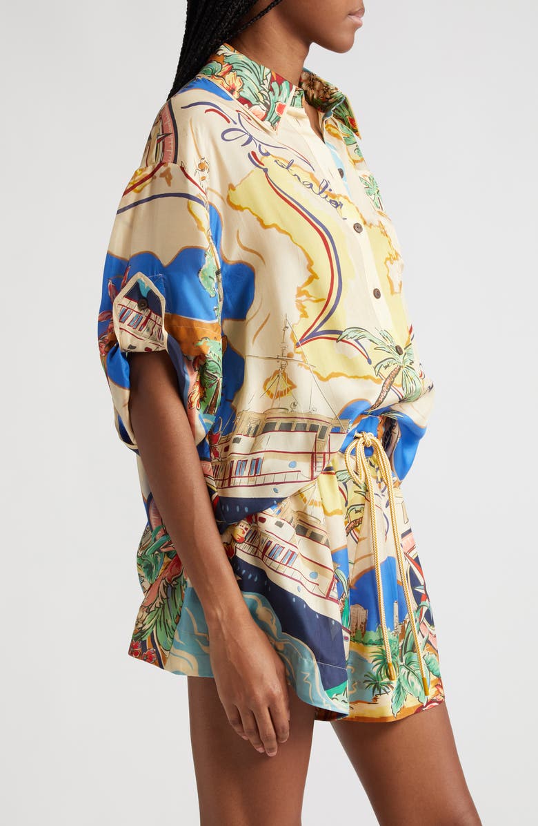 Zimmermann Alight Map Print Silk Button-Up Shirt | Nordstromrack