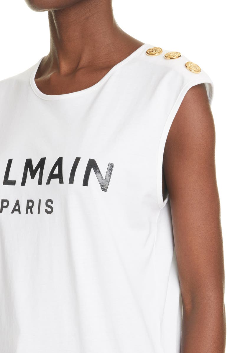 Balmain Button Shoulder Flocked Logo Graphic Tank | Nordstromrack