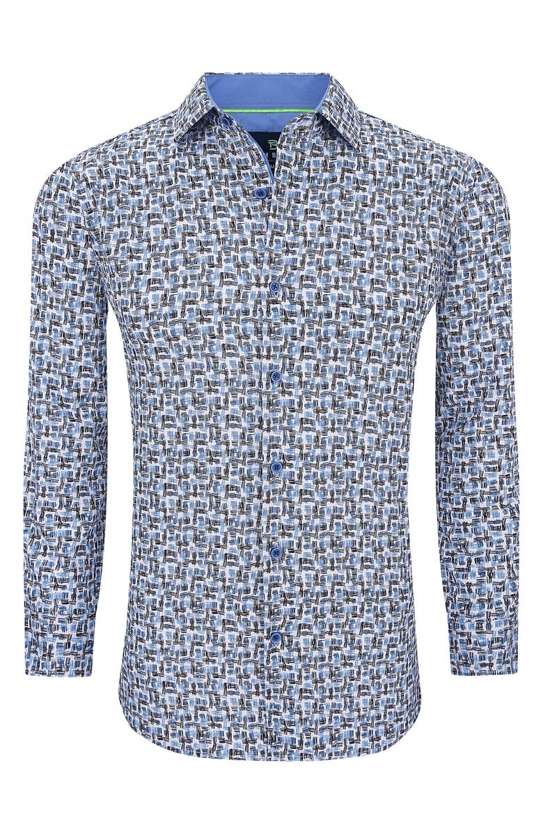 TOM BAINE Abstract Print Long Sleeve Slim Fit 4-Way Stretch Shirt ...