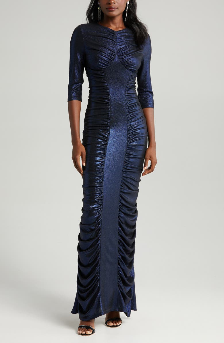 Black Halo Mari Ruched Metallic Gown | Nordstromrack