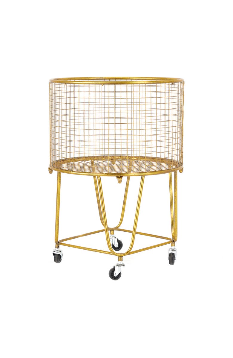 VIVIAN LUNE HOME Goldtone Metal Industrial Storage Cart with Wheels ...