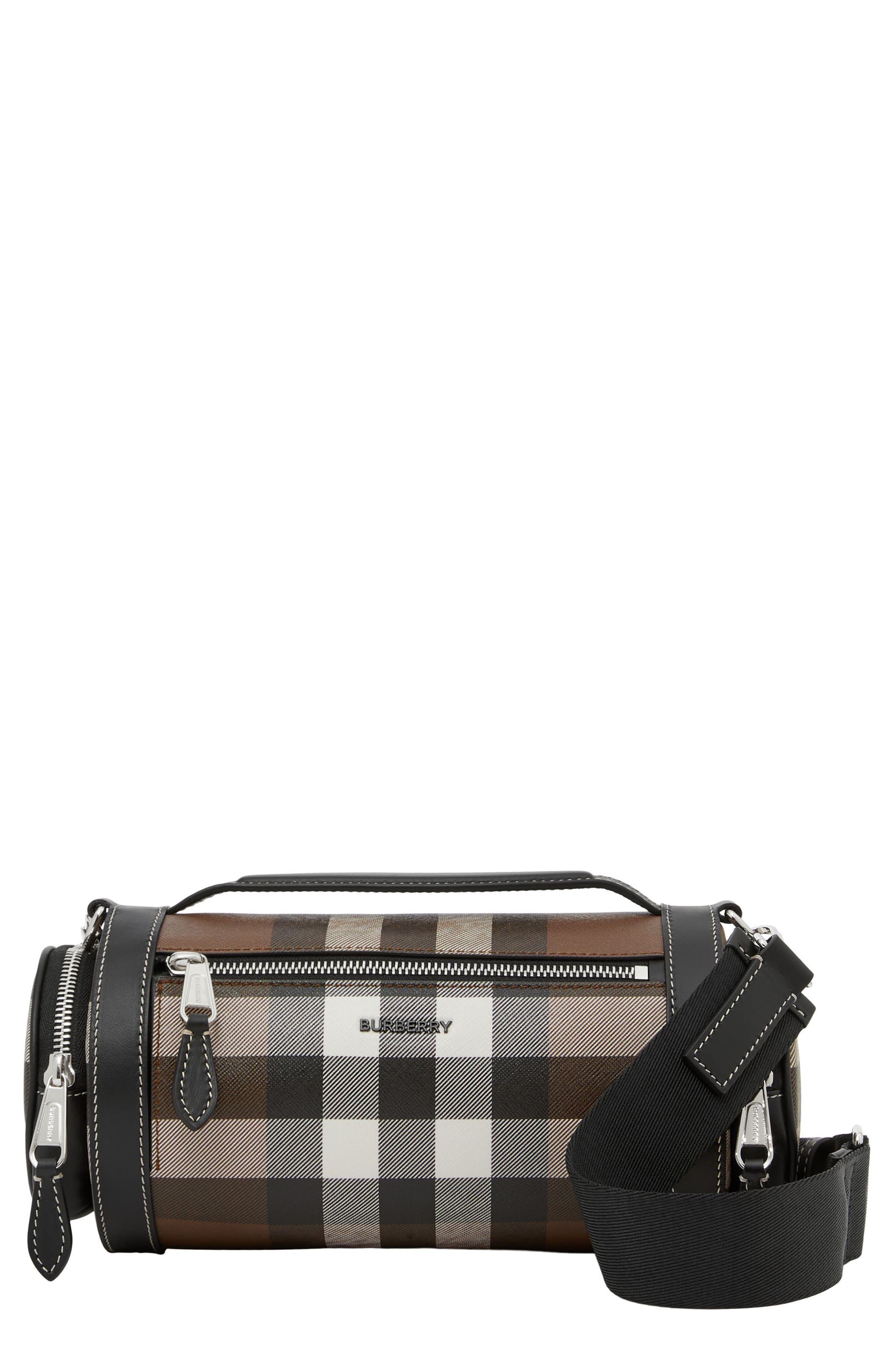 Burberry Sound Exaggerated Check Canvas & Leather Bag | Nordstrom