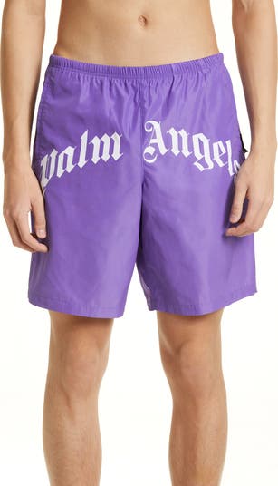 Palm Angels Curved Logo Swim Trunks | Nordstrom