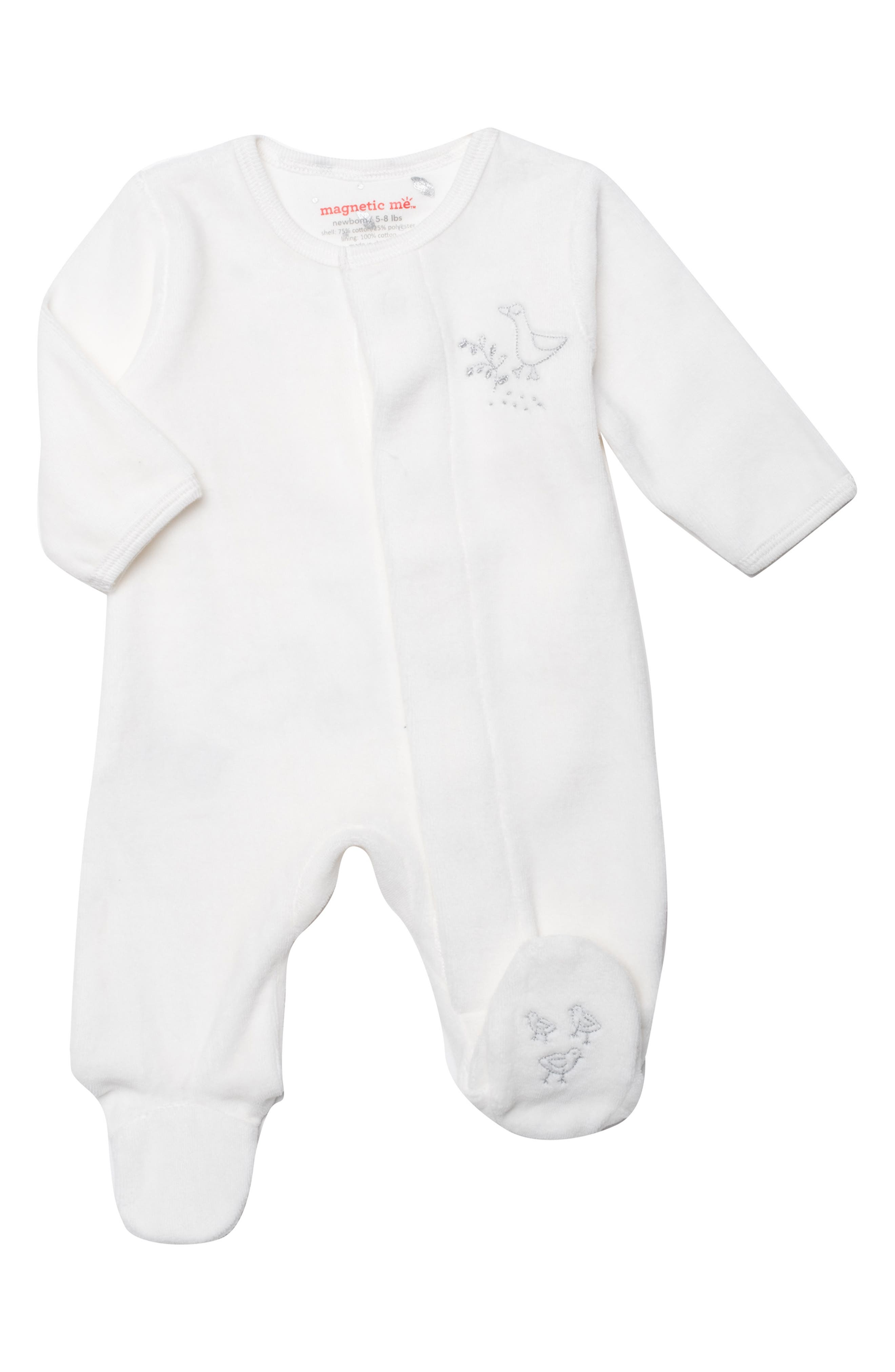 Magnetic Me Little Duckling Embroidered Velour Footie | Nordstrom