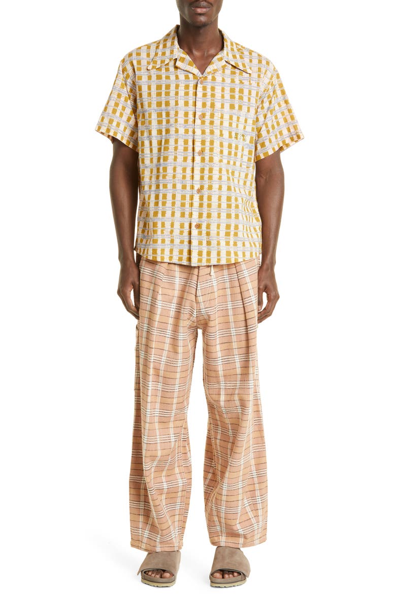 Story mfg. Shore Block Print Check Short Sleeve Organic Cotton Button ...
