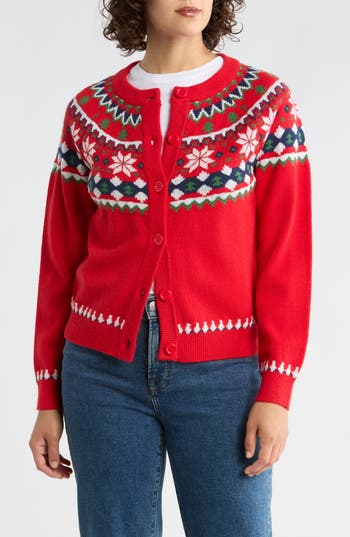 Vigoss Christmas Fair Isle Cardigan In Red | ModeSens
