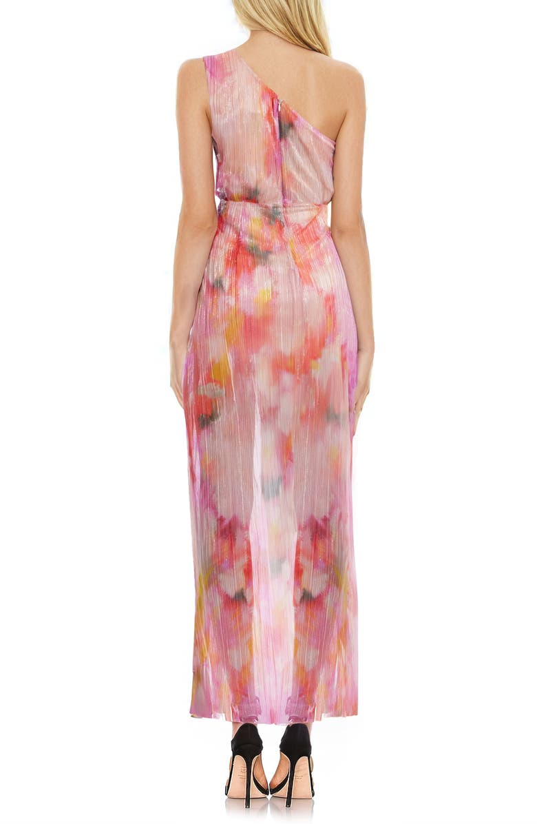 Jewel Badgley Mischka Metallic Abstract Print One-Shoulder Gown ...