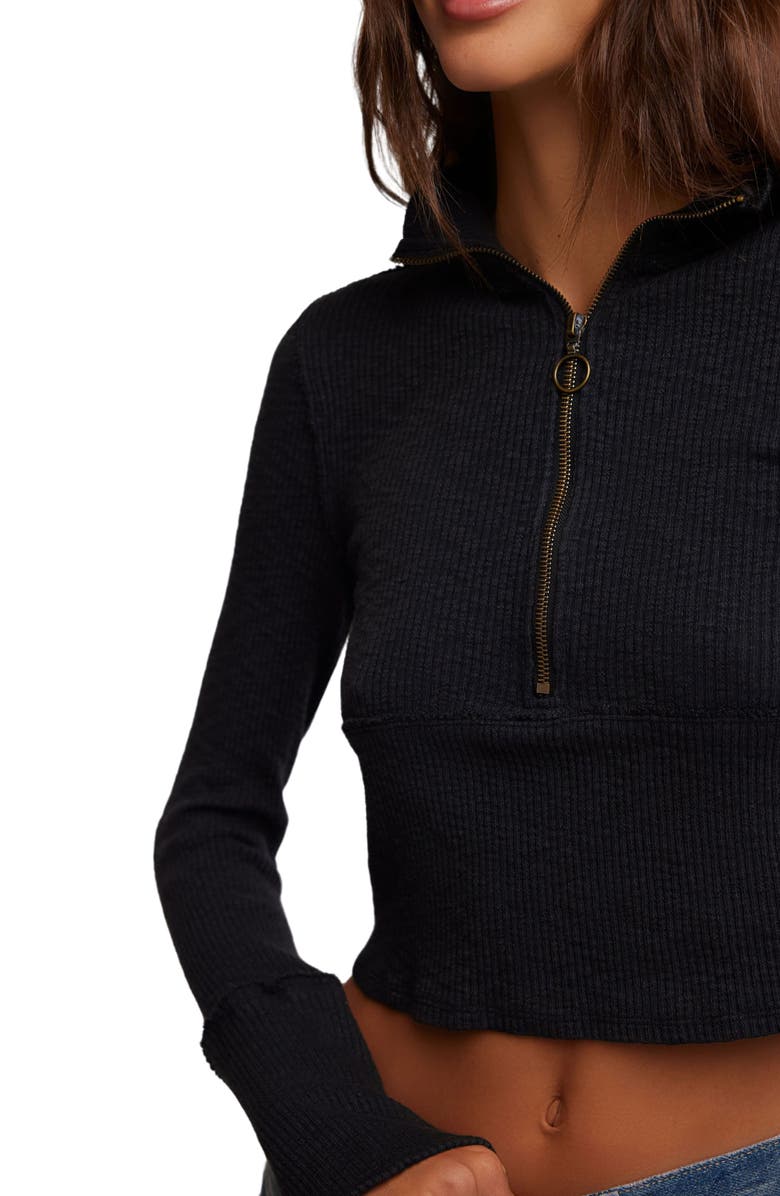 Free People Midnight Stretch Cotton Half Zip Crop Top | Nordstromrack