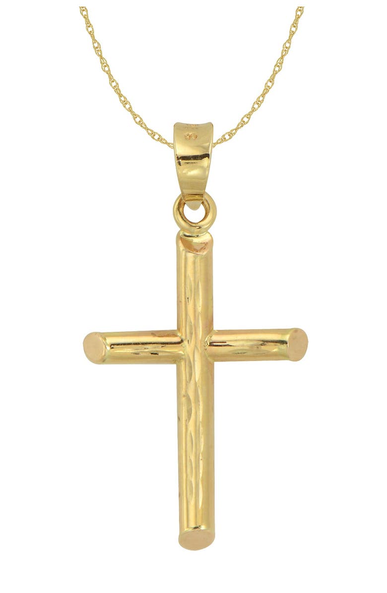CANDELA JEWELRY 14K Yellow Gold Textured Cross Pendant Necklace ...