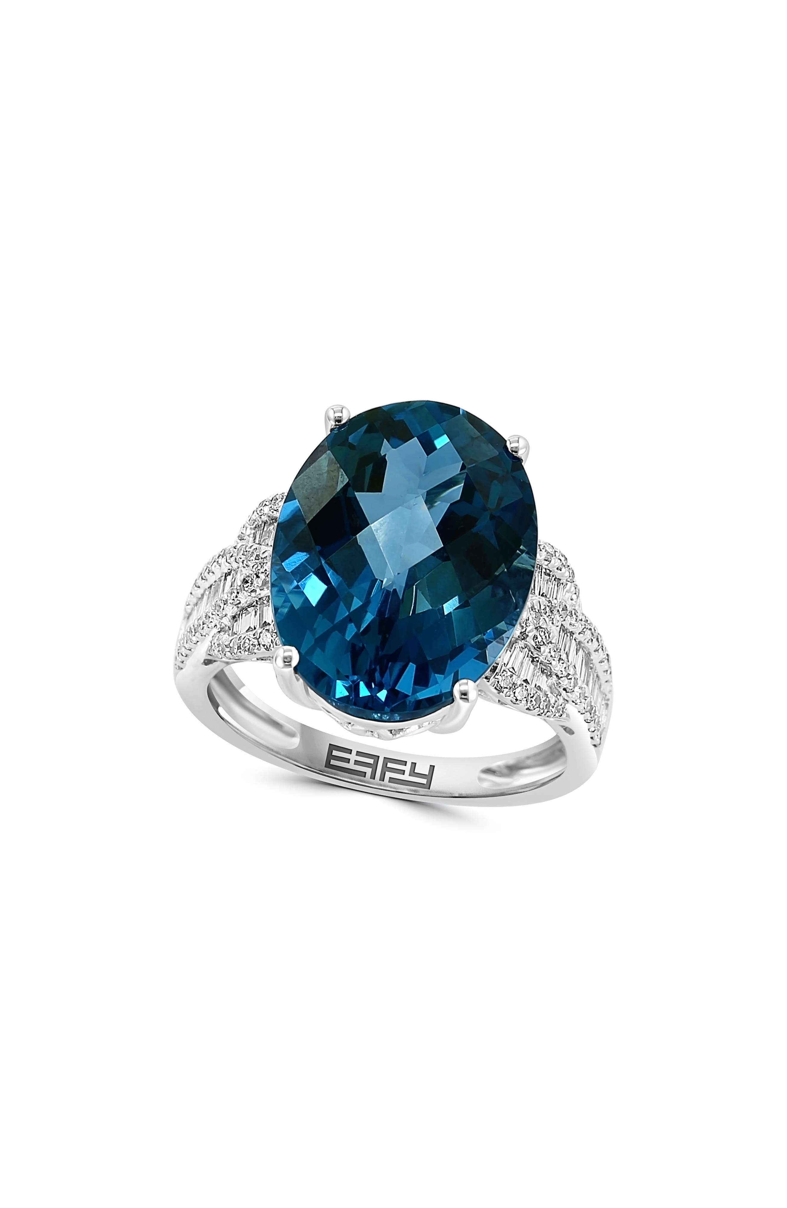 EFFY 14K White Gold London Blue Topaz & Pavé Diamond Ring - 0.50 ctw ...