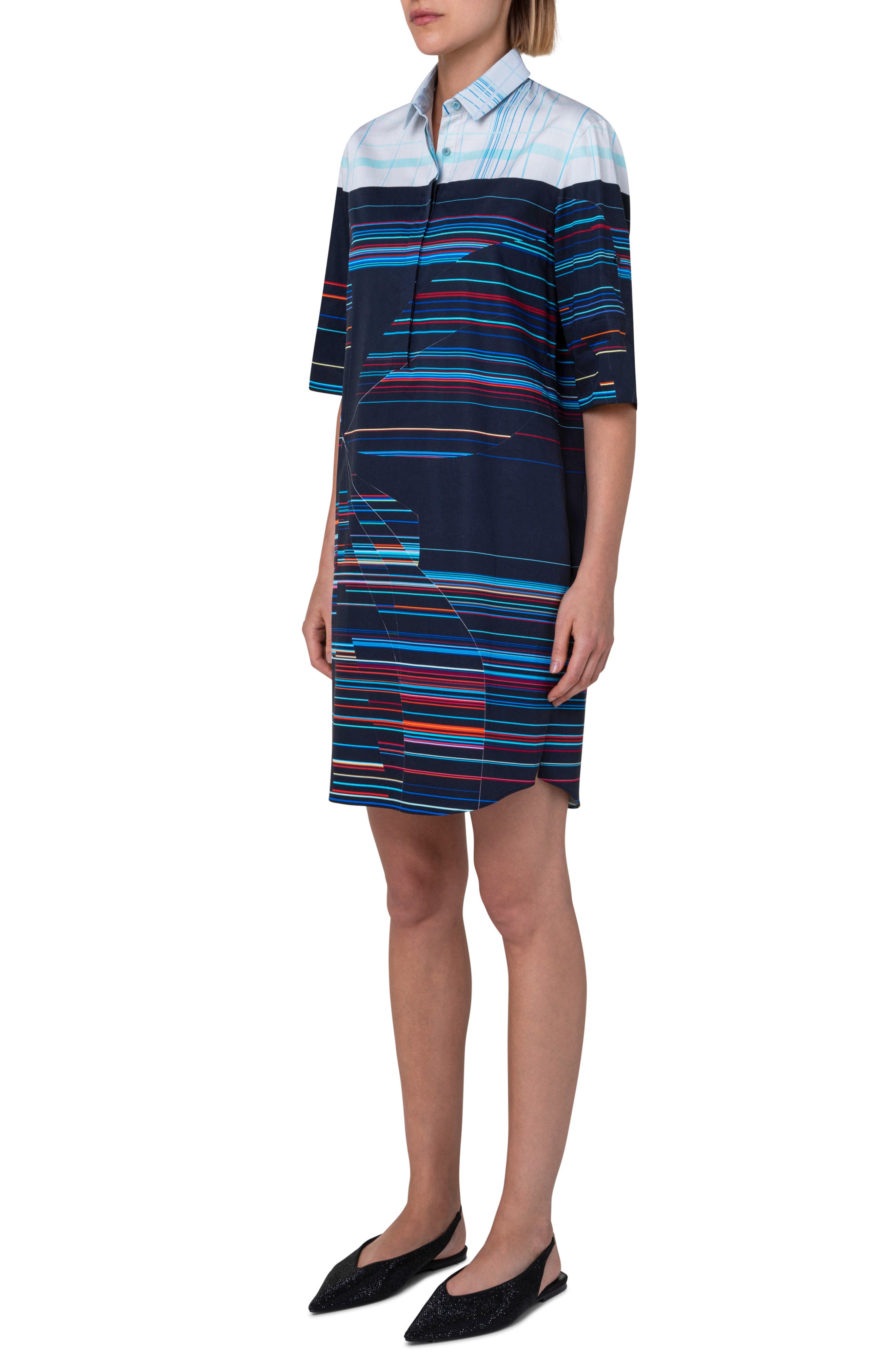 Akris punto Matrix Flower Print Sateen Shirtdress (Women) | Nordstromrack