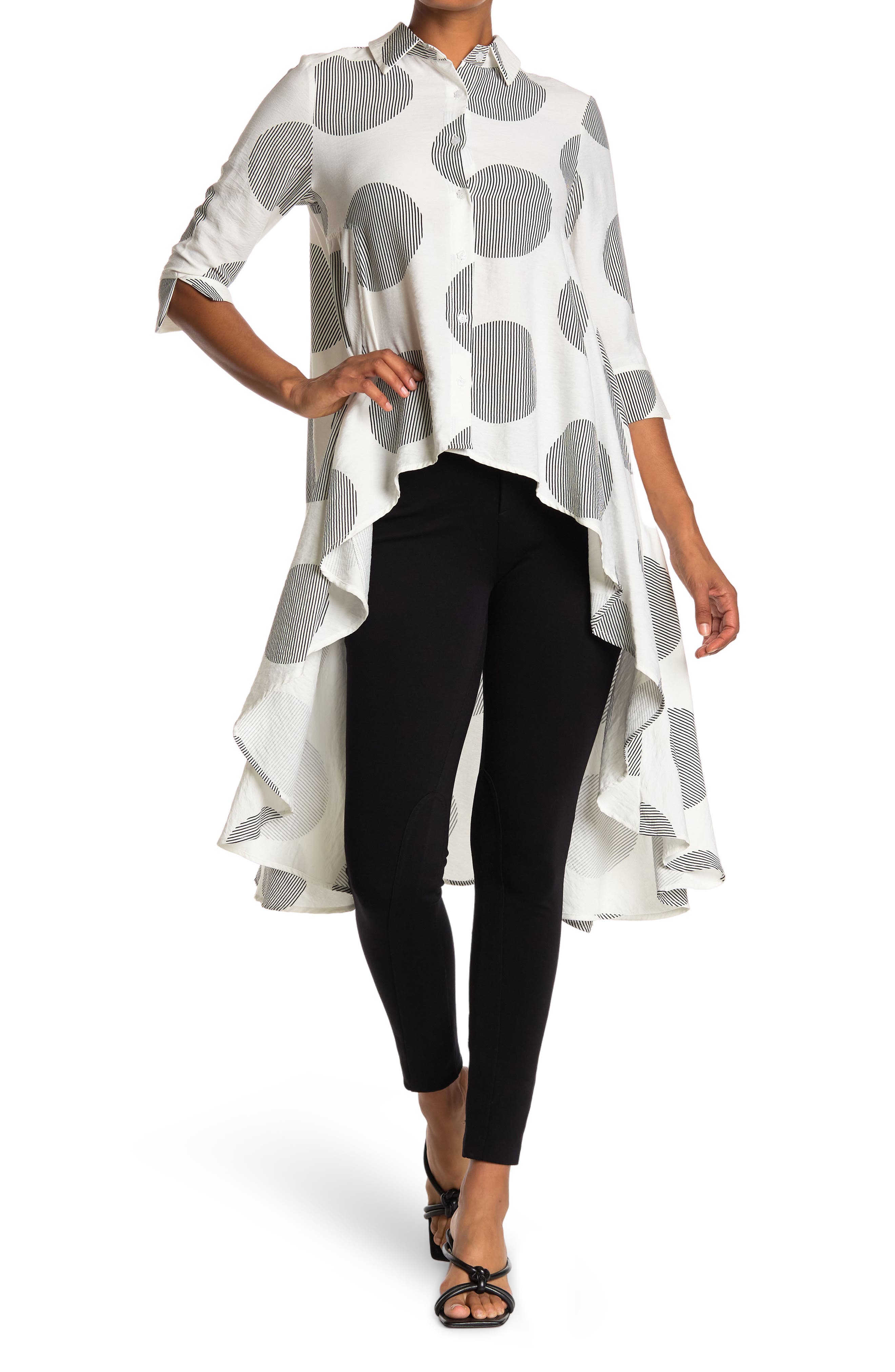 PATRIZIA LUCA Elbow Length Sleeve Button Down High/Low Blouse ...