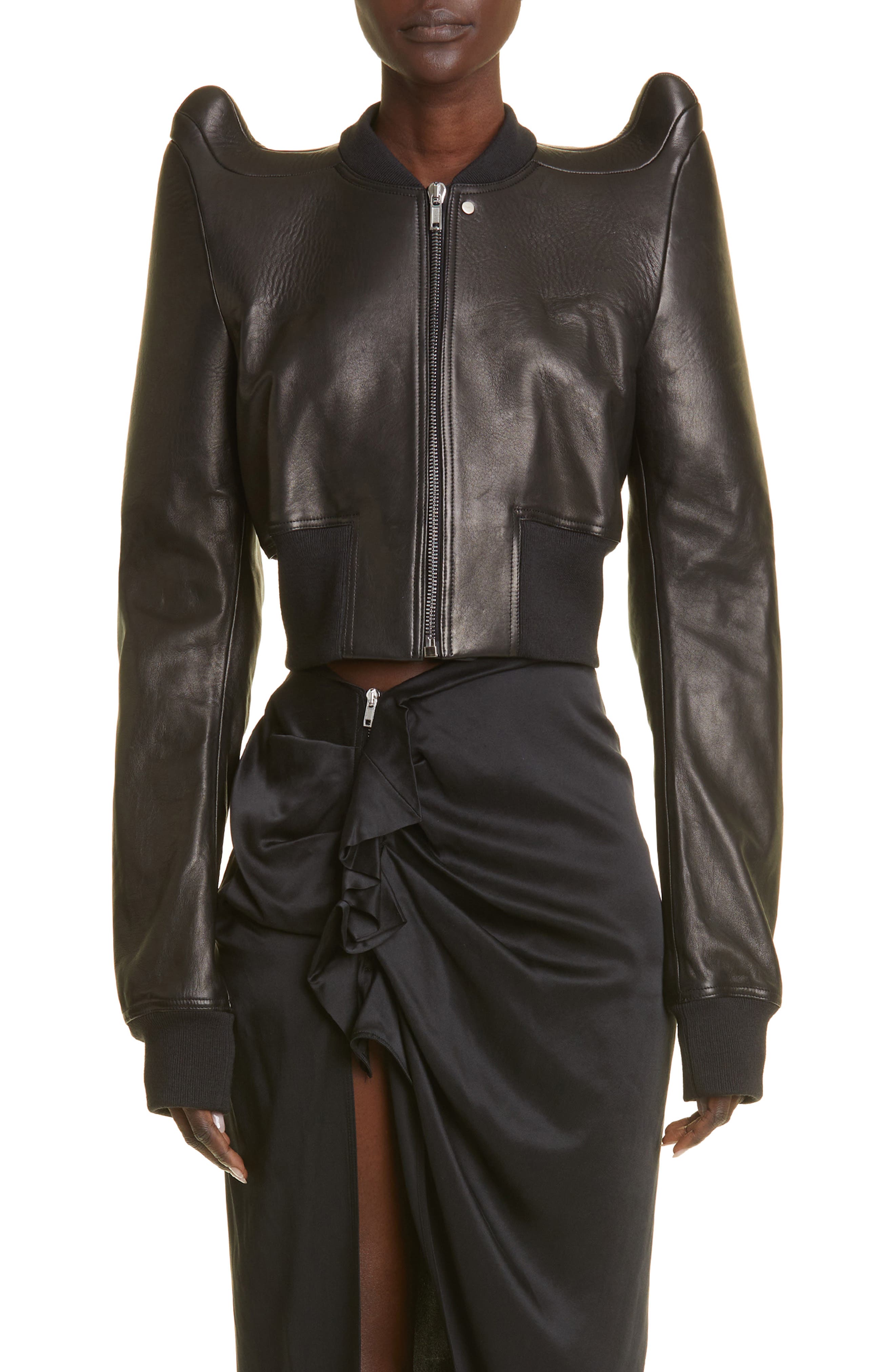 Rick Owens High Shoulder Crop Leather Bomber Jacket | Nordstrom