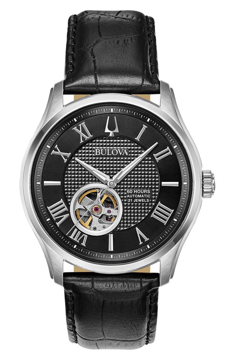 BULOVA Wilton Automatic Croc Embossed Leather Strap Watch, 42mm ...