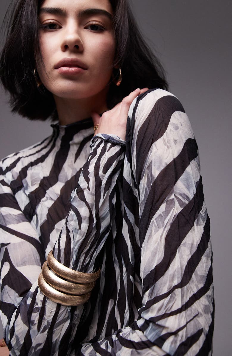 Topshop Zebra Print Funnel Neck Long Sleeve Top | Nordstromrack