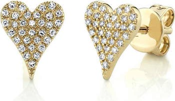 RON HAMI 14 Yellow Gold Pavé Diamond Heart Stud Earrings - 0.14 ctw ...