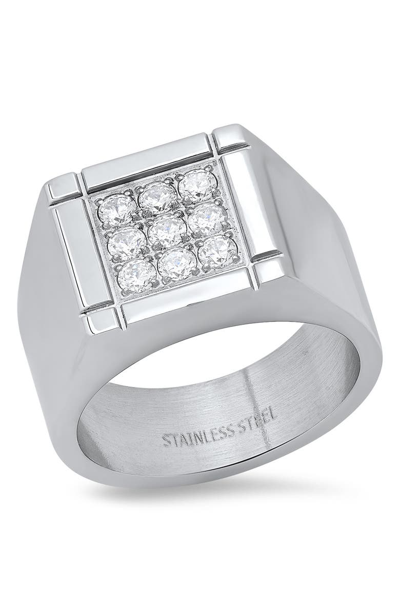 HMY JEWELRY Stainless Steel Simulated Diamond Signet Statement Ring ...