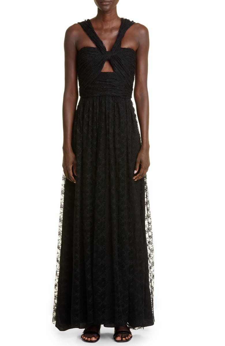 Adam Lippes Knot Detail Ruched Chantilly Lace Gown | Nordstrom