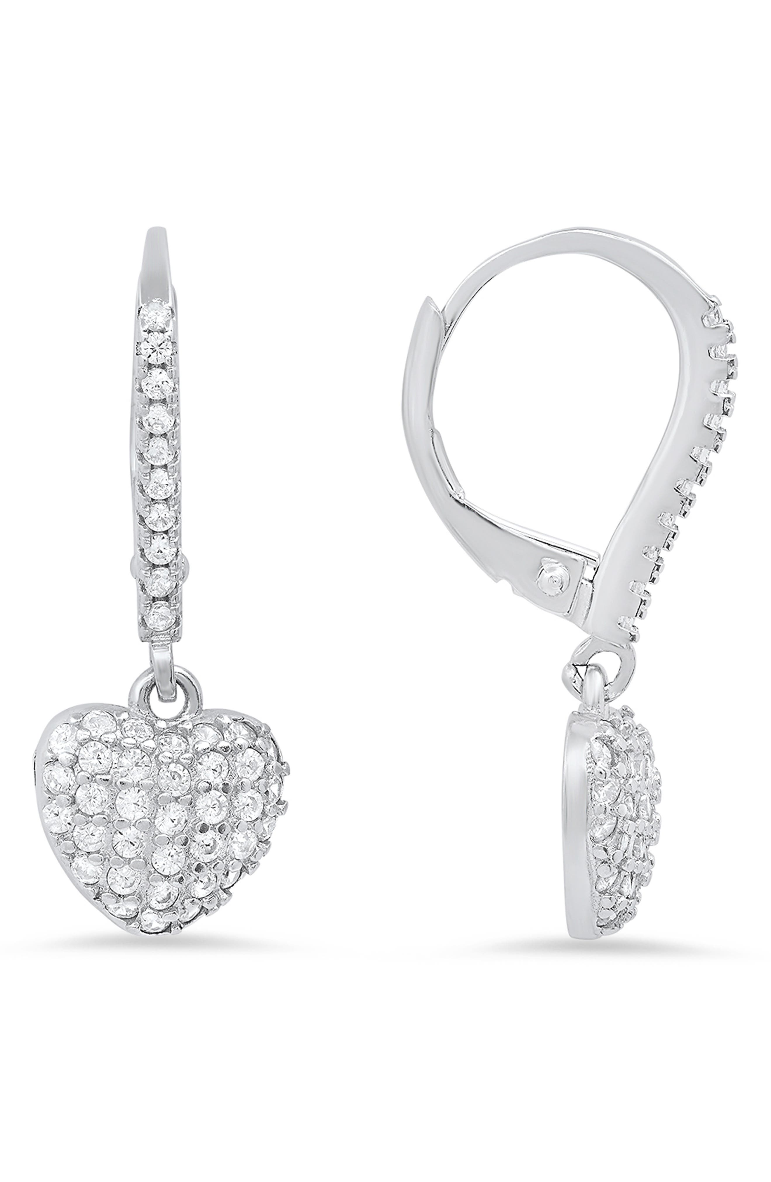 Queen Jewels Sterling Silver Pavé CZ Heart Drop Earrings | Nordstromrack