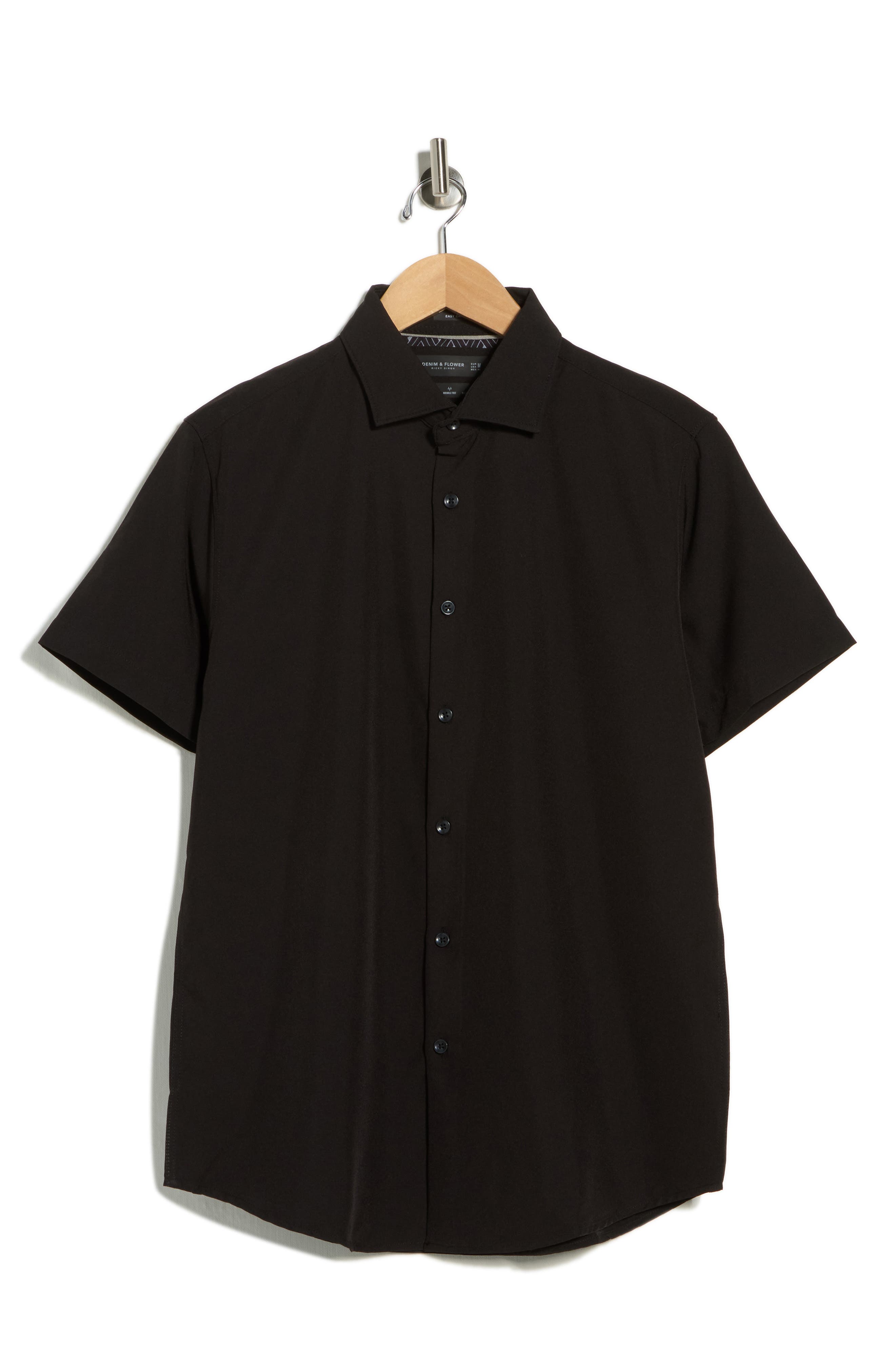 DENIM AND FLOWER Solid Black Performance Button-Up Shirt | Nordstromrack