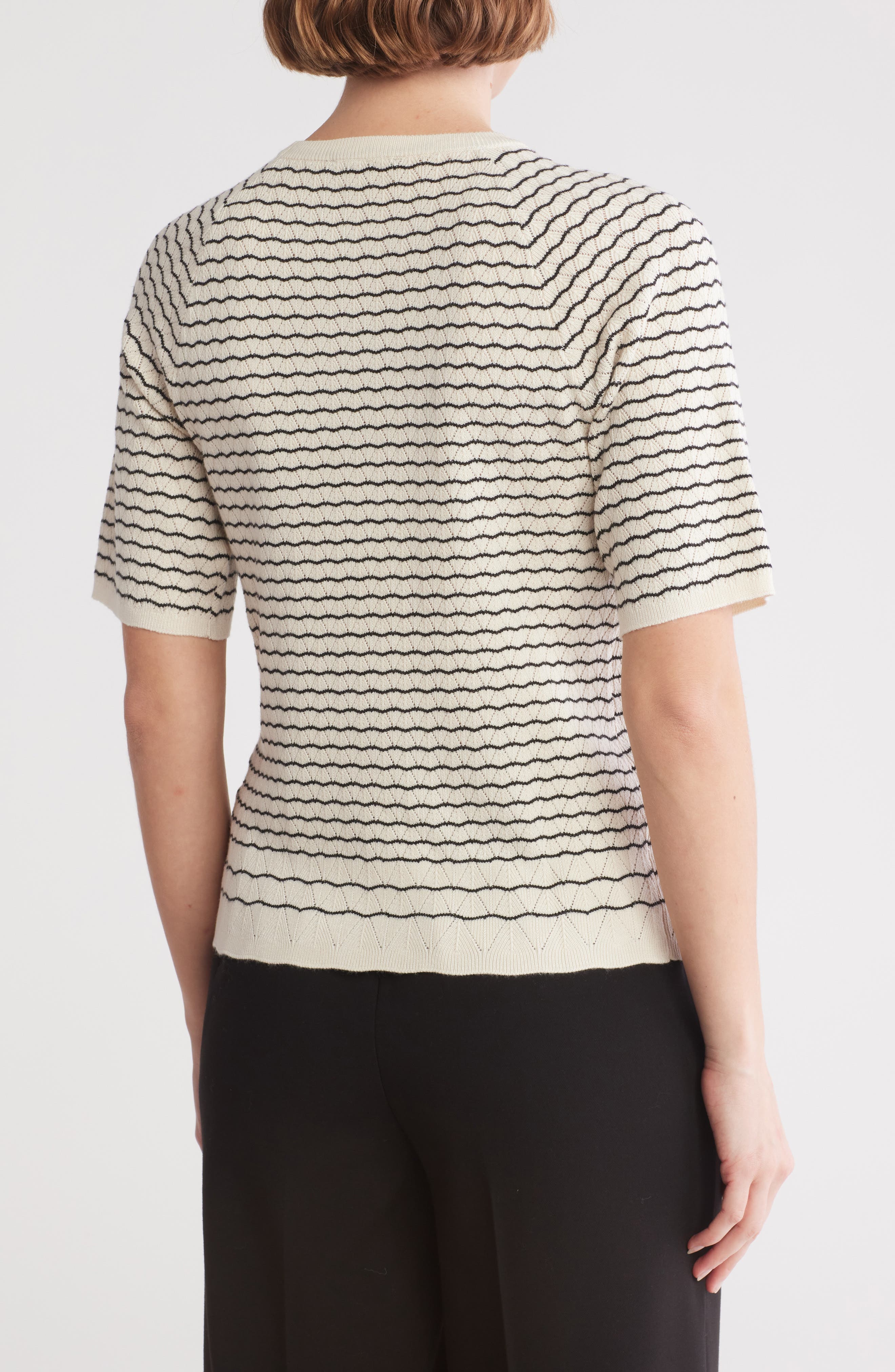Adrianna Papell Pointelle Stripe Short Sleeve Sweater | Nordstromrack