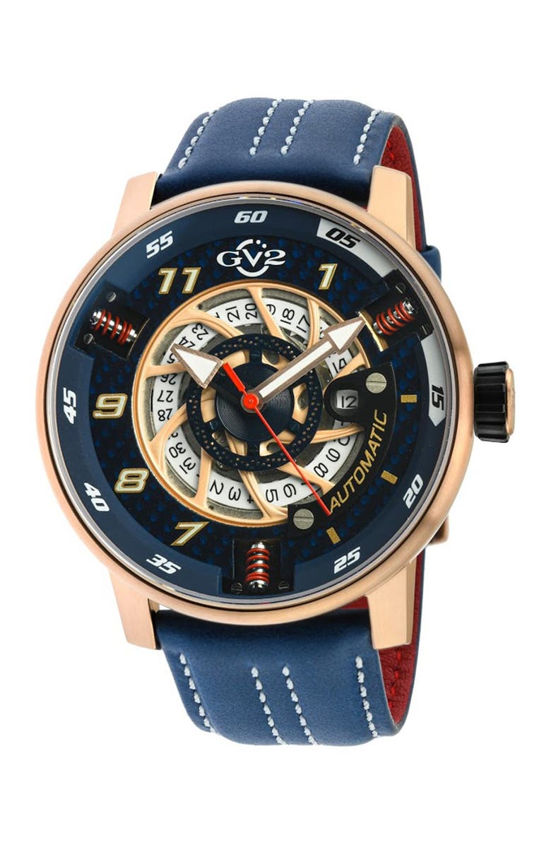 GV2 Men's GV2 Motorcycle Calfskin Leather Strap Watch, 48mm | Nordstromrack