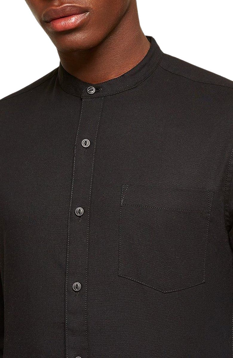 Topman Muscle Fit Stretch Oxford Band Collar Shirt | Nordstrom