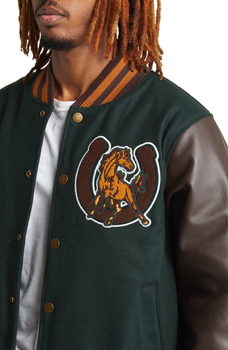 ONE OF THESE DAYS Mustang Wool & Leather Varsity Bomber Jacket ...
