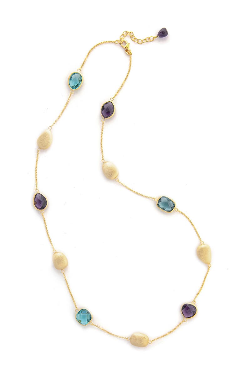 RIVKA FRIEDMAN 18K Gold Clad Faceted Amethyst, Denim Crystal & Satin ...