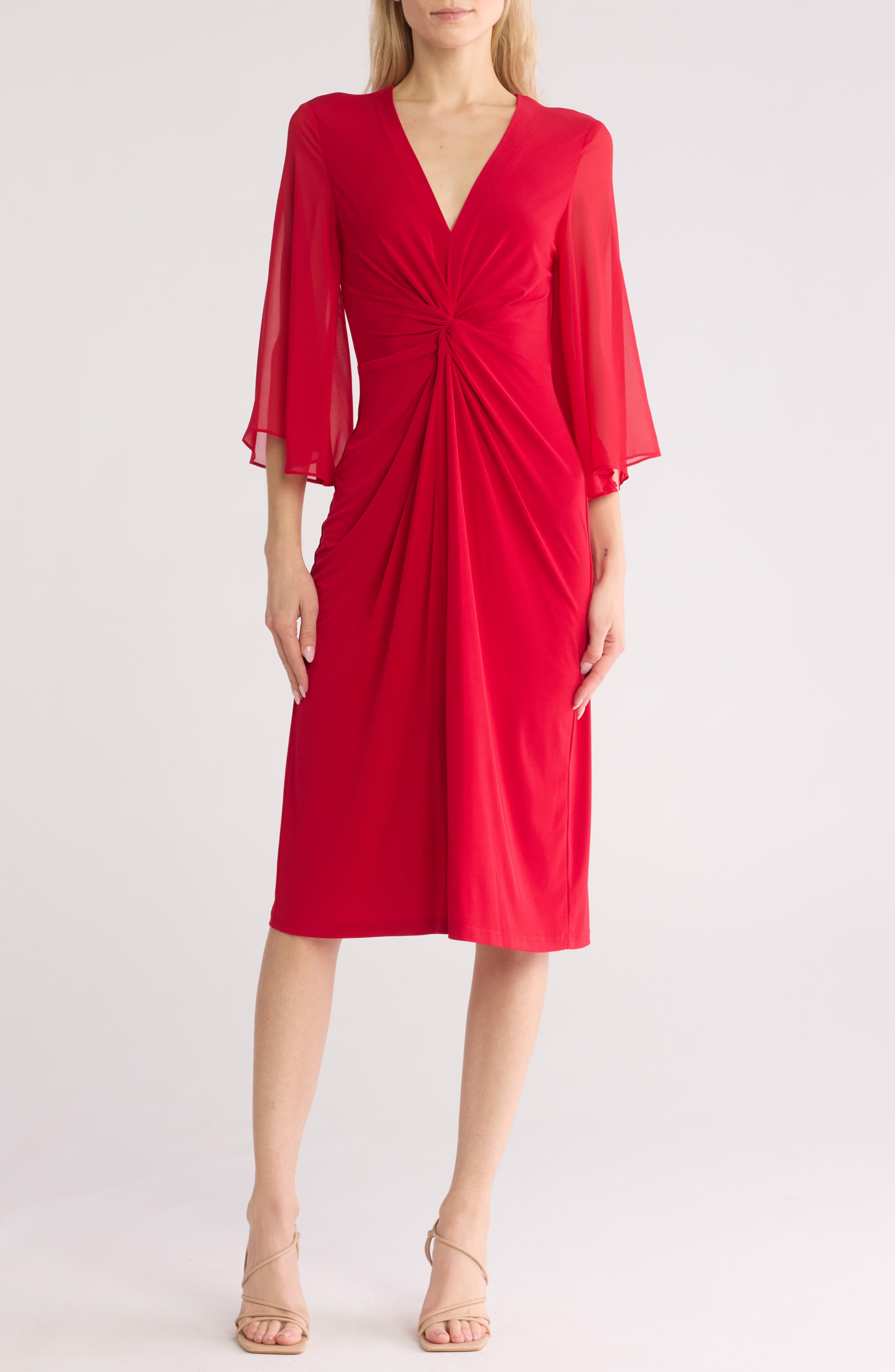 Connected Apparel Chiffon Sleeve Twist Dress | Nordstromrack