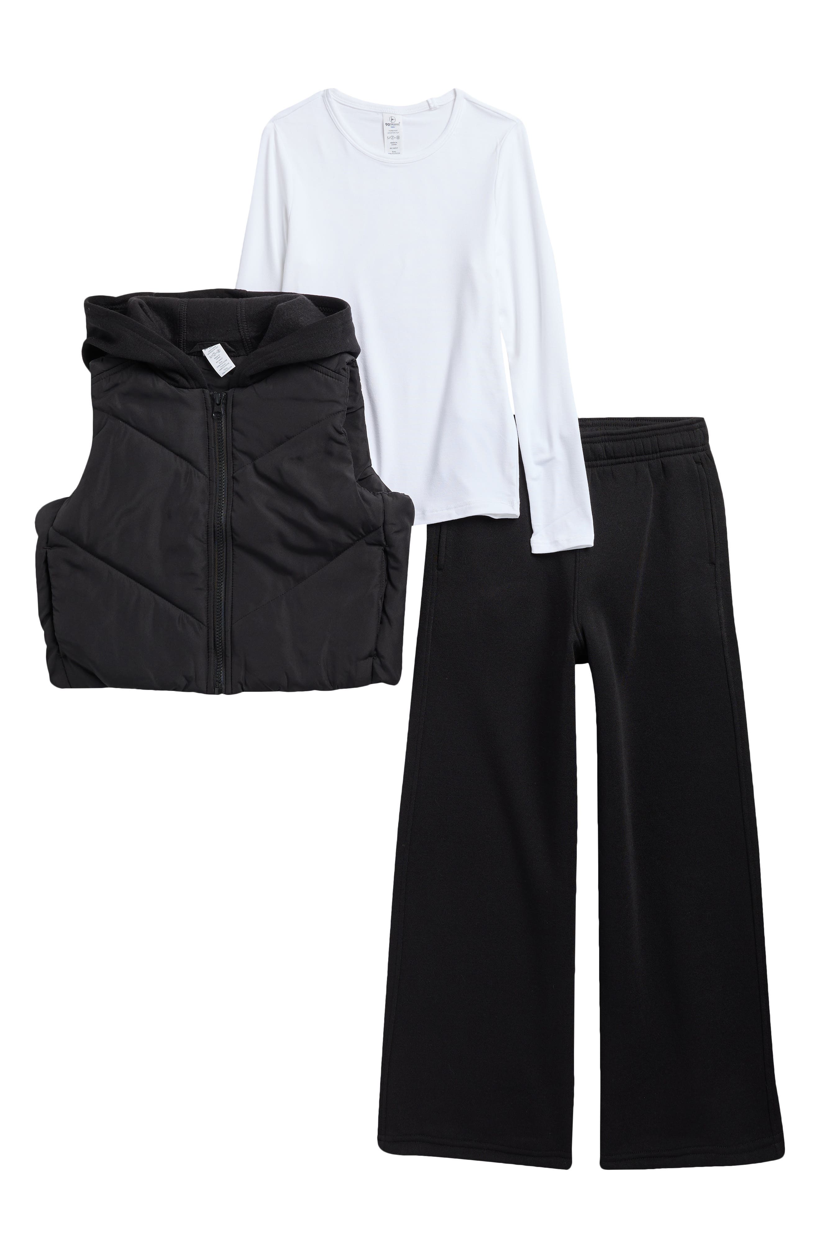 90 DEGREE BY REFLEX Kids' Quilted Vest, Long Sleeve Top & Flare Pants ...