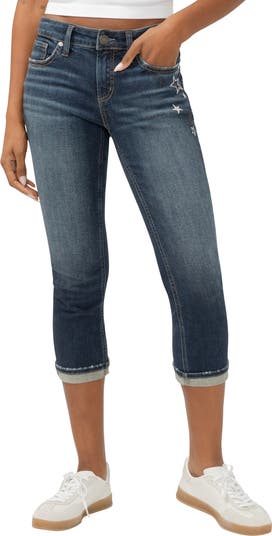 Silver Jeans Co. Elyse Star Embroidered Capri Jeans | Nordstrom