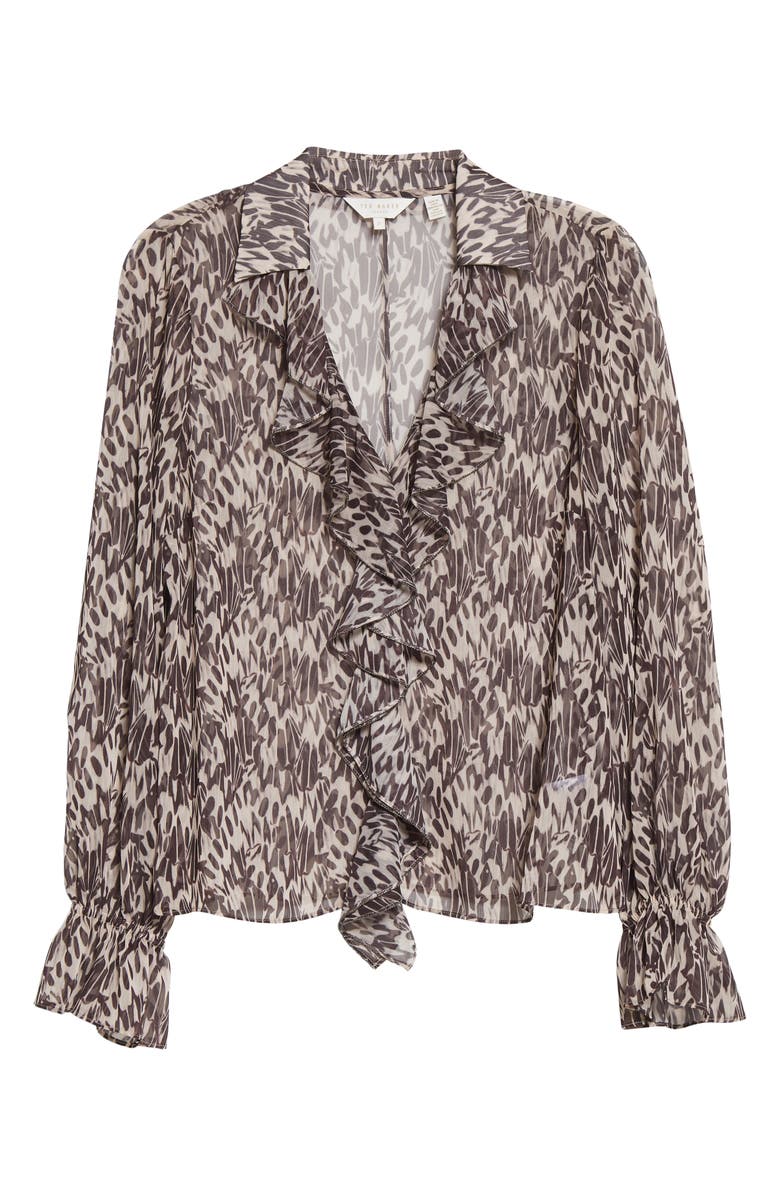 Ted Baker London Bertei Abstract Print Bead Trim Ruffle Blouse ...