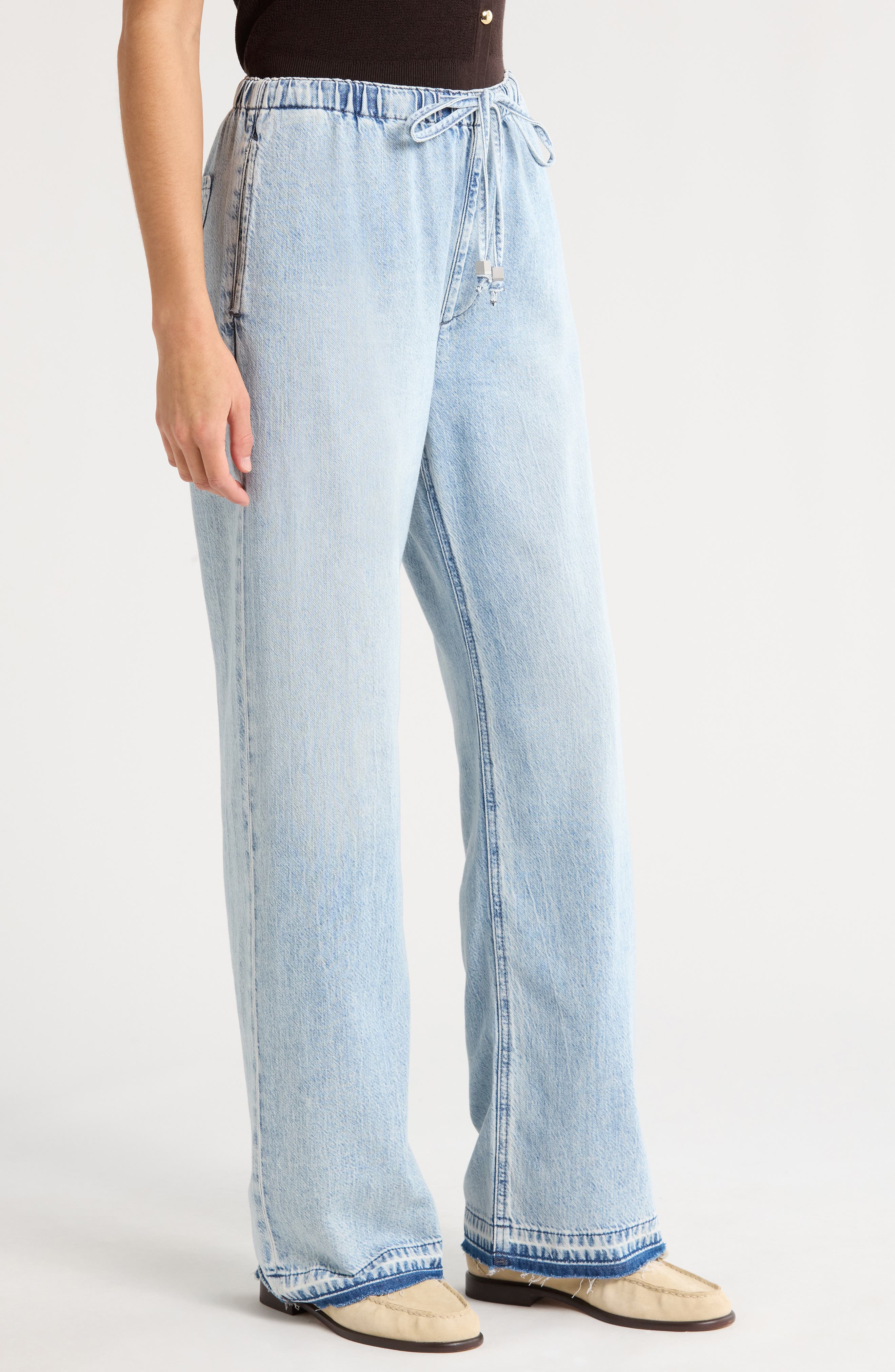 rag & bone Ultra Featherweight Logan Release Hem Wide Leg Pull-On Denim ...