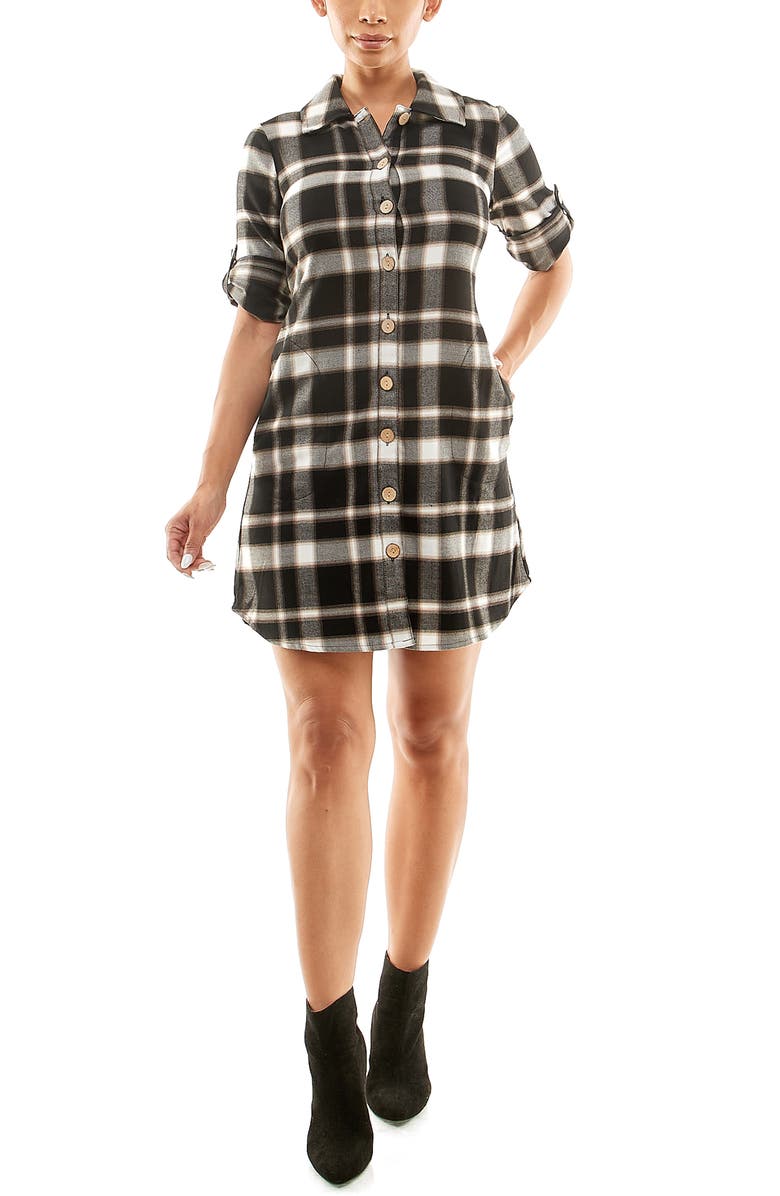 Nina Leonard Collared Tab Plaid Shirtdress | Nordstromrack
