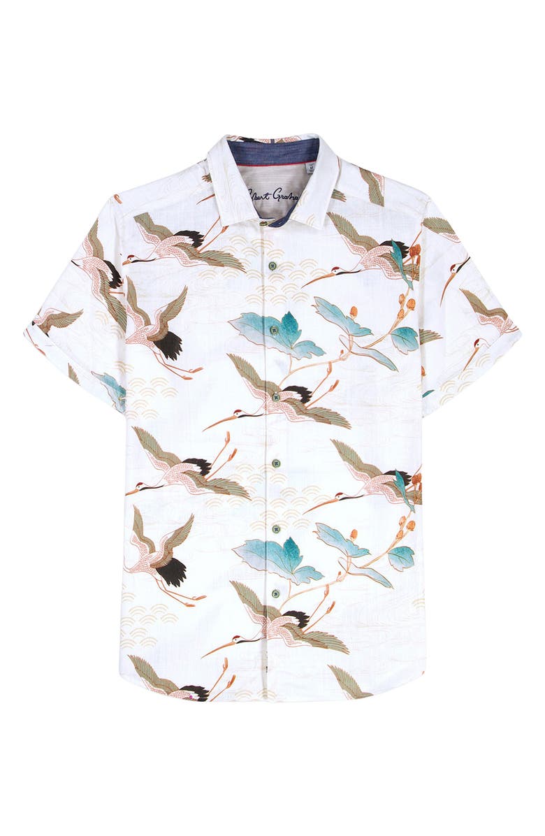 Robert Graham Tsuru Crane Print Short Sleeve Button-Up Shirt | Nordstrom