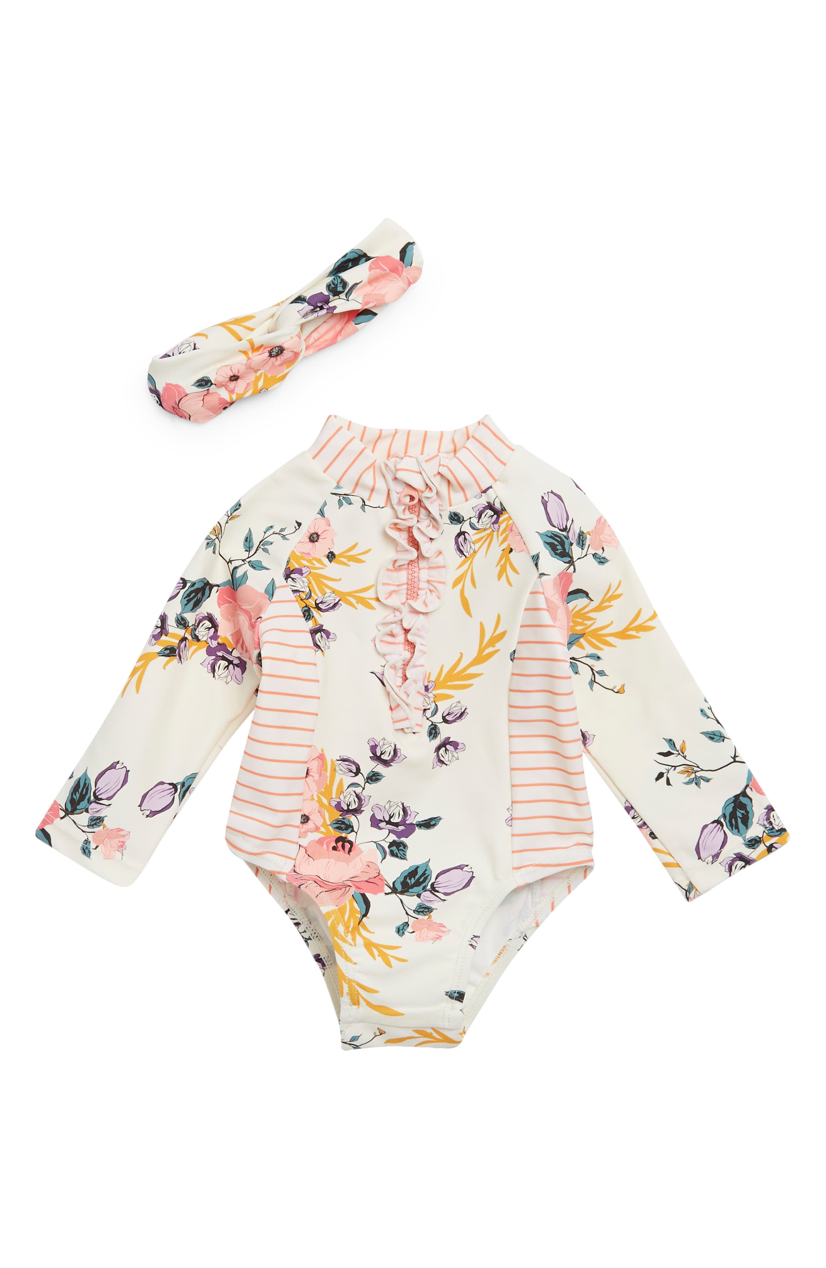 Jessica Simpson Rashguard Swimsuit & Headband Set | Nordstromrack