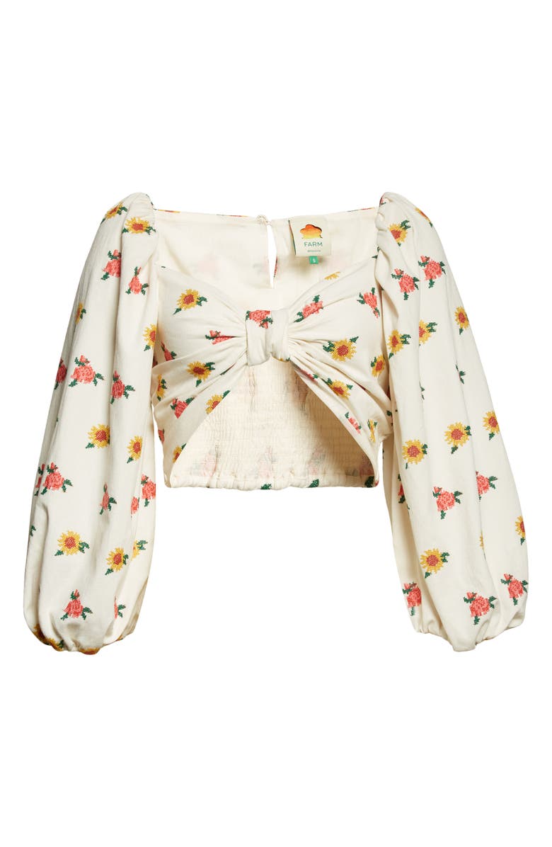 FARM Rio Cross Stitch Embroidered Long Sleeve Crop Top | Nordstromrack