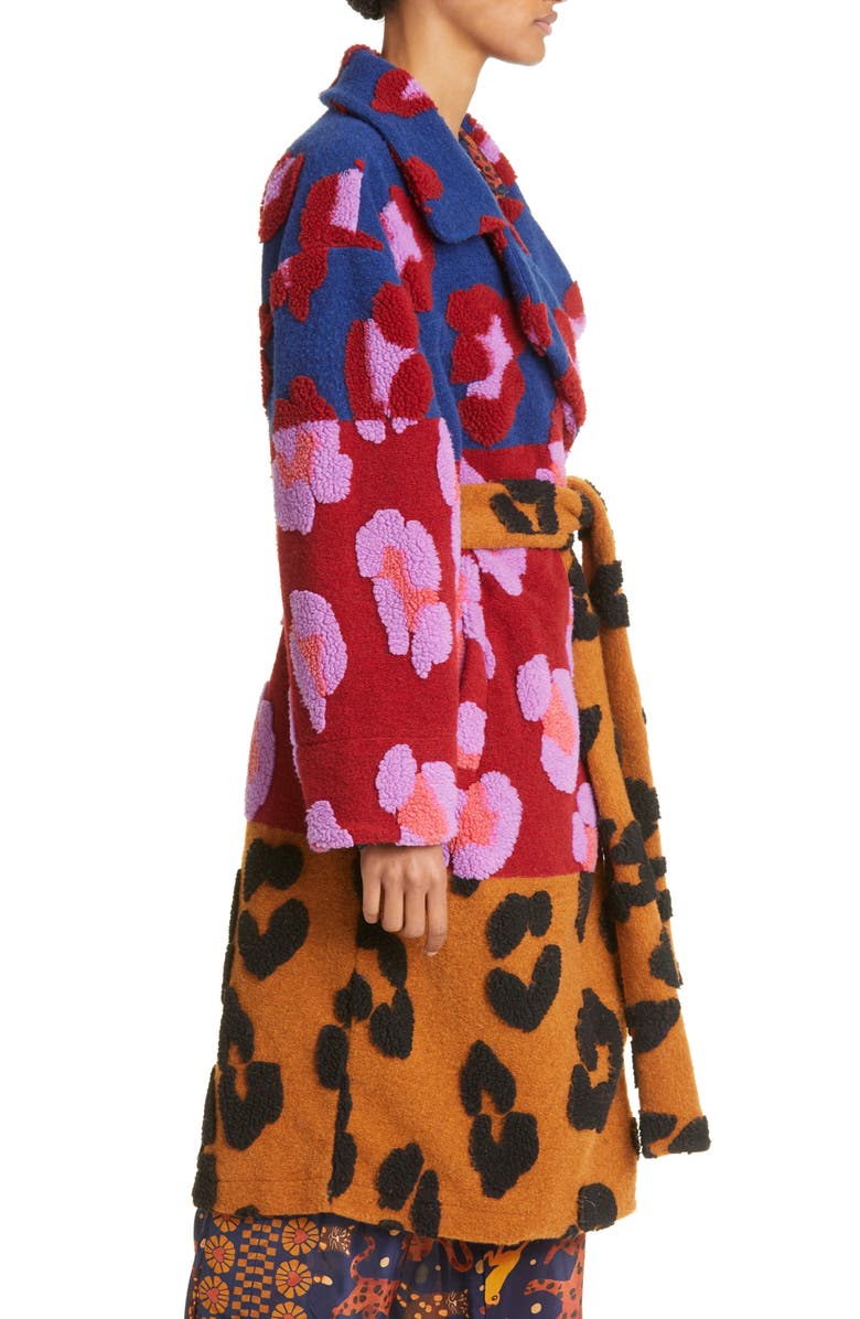 FARM Rio Mixed Leopard Spot Belted Fleece Coat | Nordstromrack