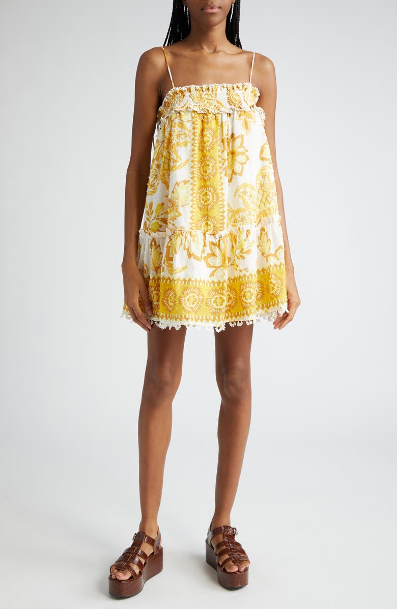FARM Rio Aura Floral Ruffle Cotton Mini Sundress | Nordstromrack