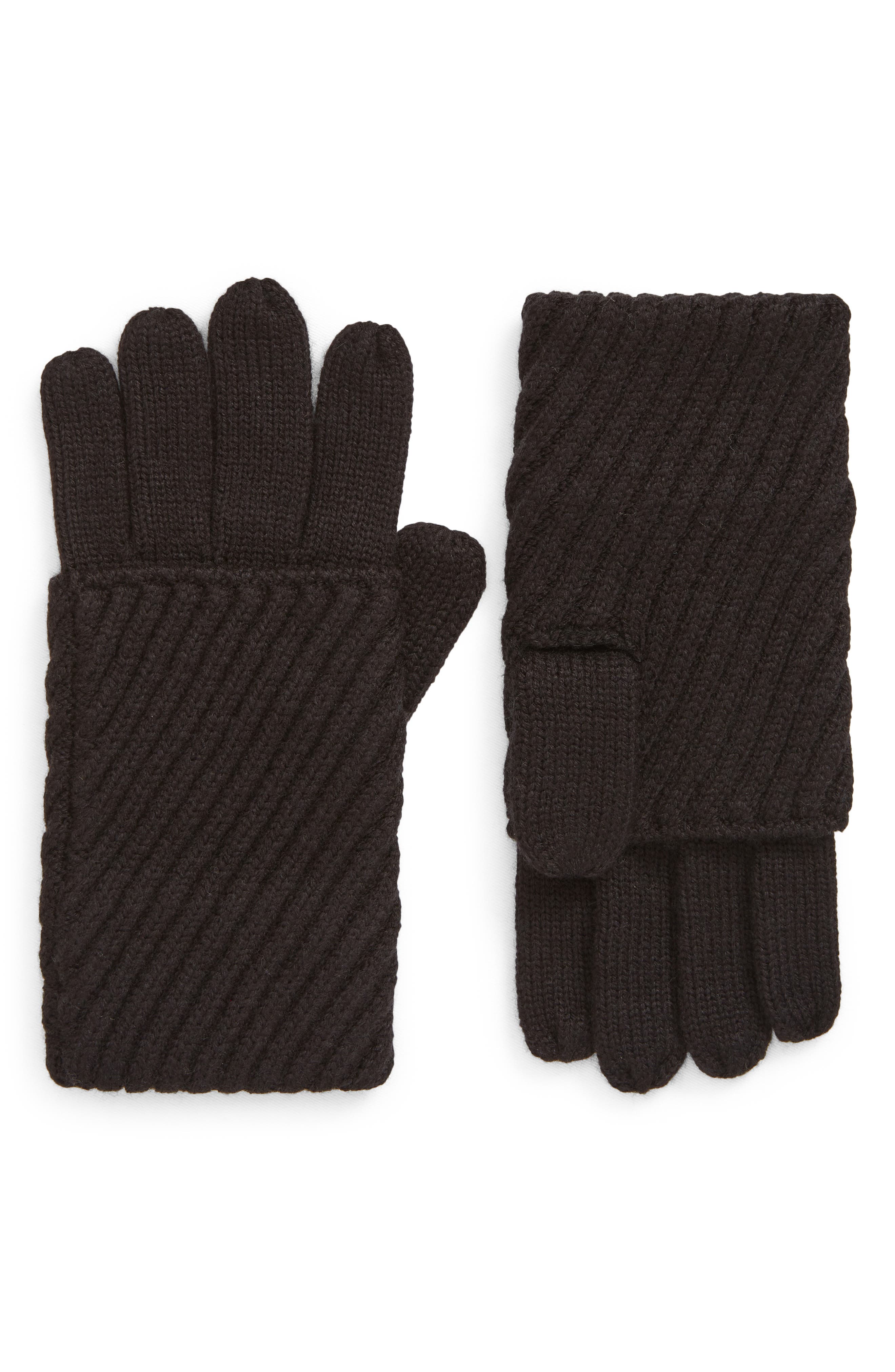 AllSaints Traveling Rib Fold Over Cuff Knit Gloves | Nordstromrack