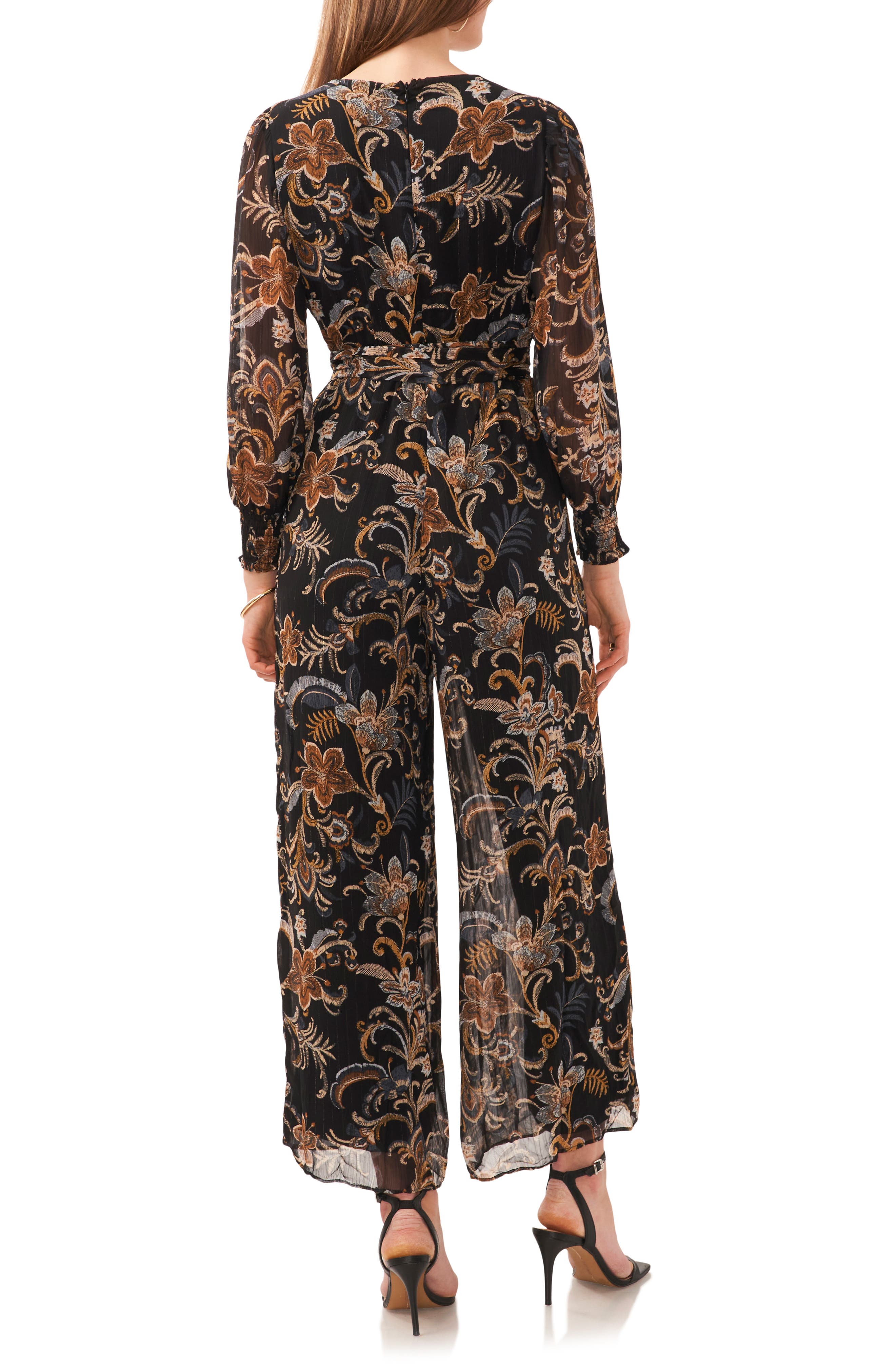 Vince Camuto Paisley Long Sleeve Chiffon Jumpsuit | Nordstrom