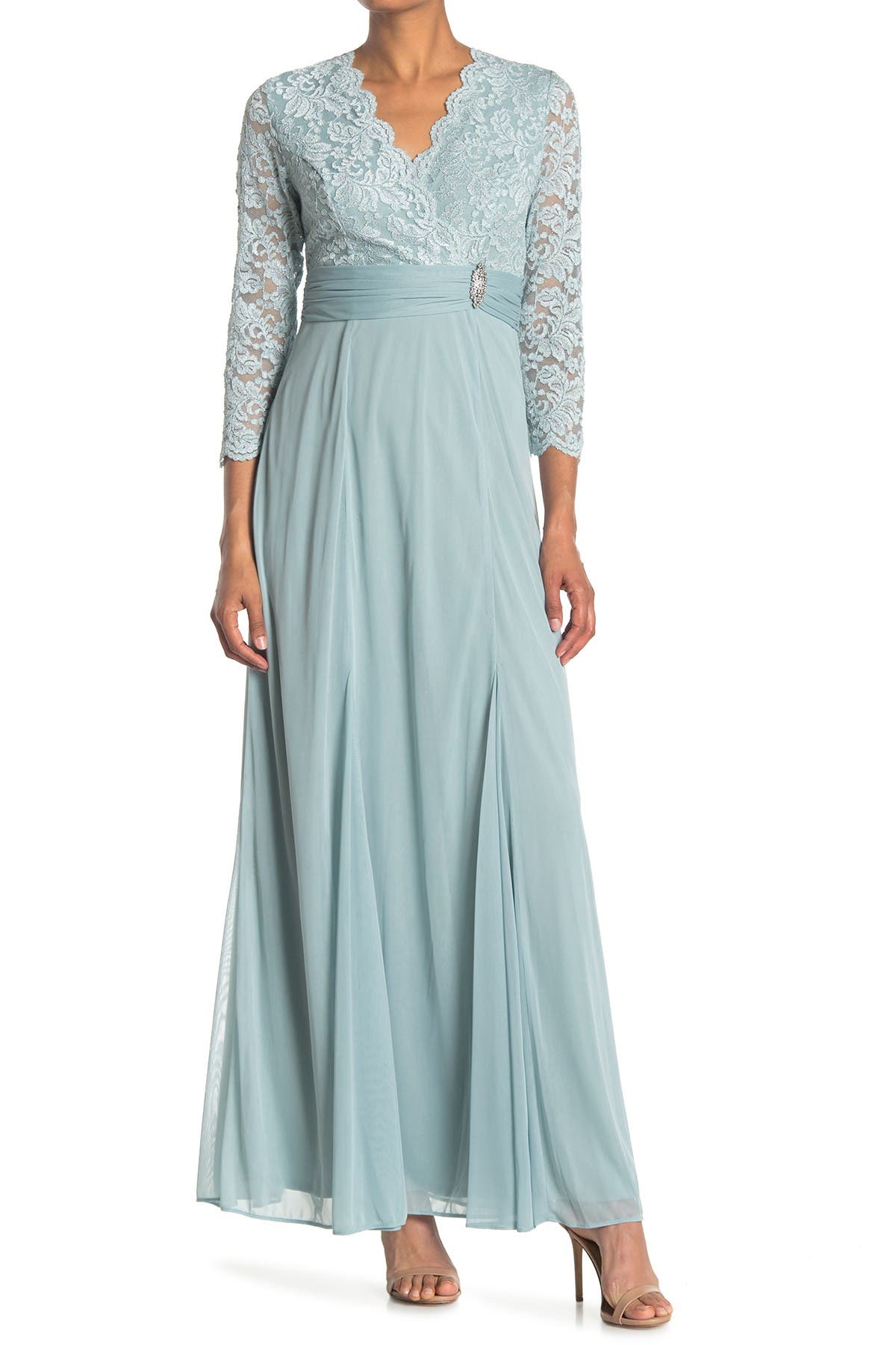 Marina Lace Scalloped Neckline Gown | Nordstromrack